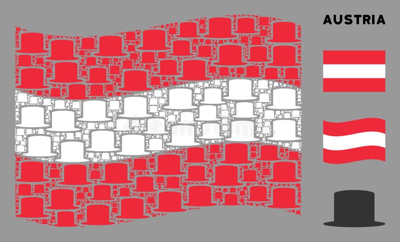 Waving Austria Flag Pattern of Gentleman Hat Items Stock Vector ...