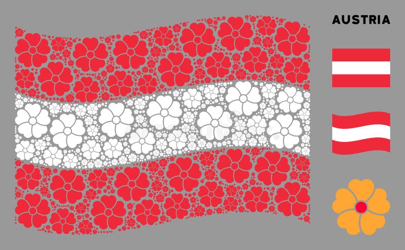 Waving Austrian Flag Pattern of Flower Icons Stock Vector ...