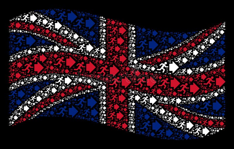 Waving British Flag Pattern of Exit Direction Icons Stock Vector ...