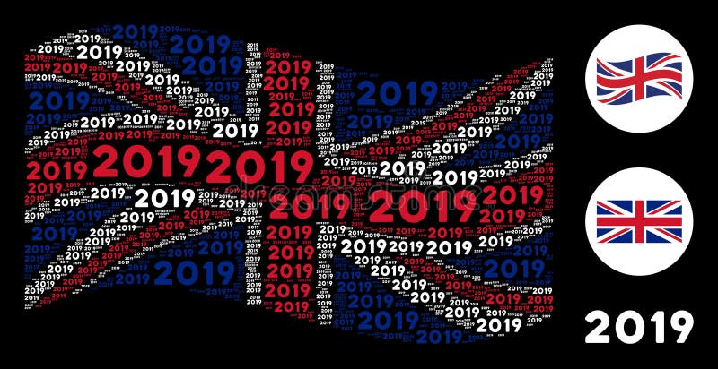 Waving British Flag Pattern of 2019 Year Texts Stock Vector ...