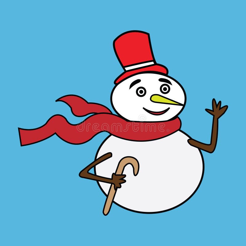 Waving Cartoon Snowman Vector Illustration with Scarf Blowing in the ...