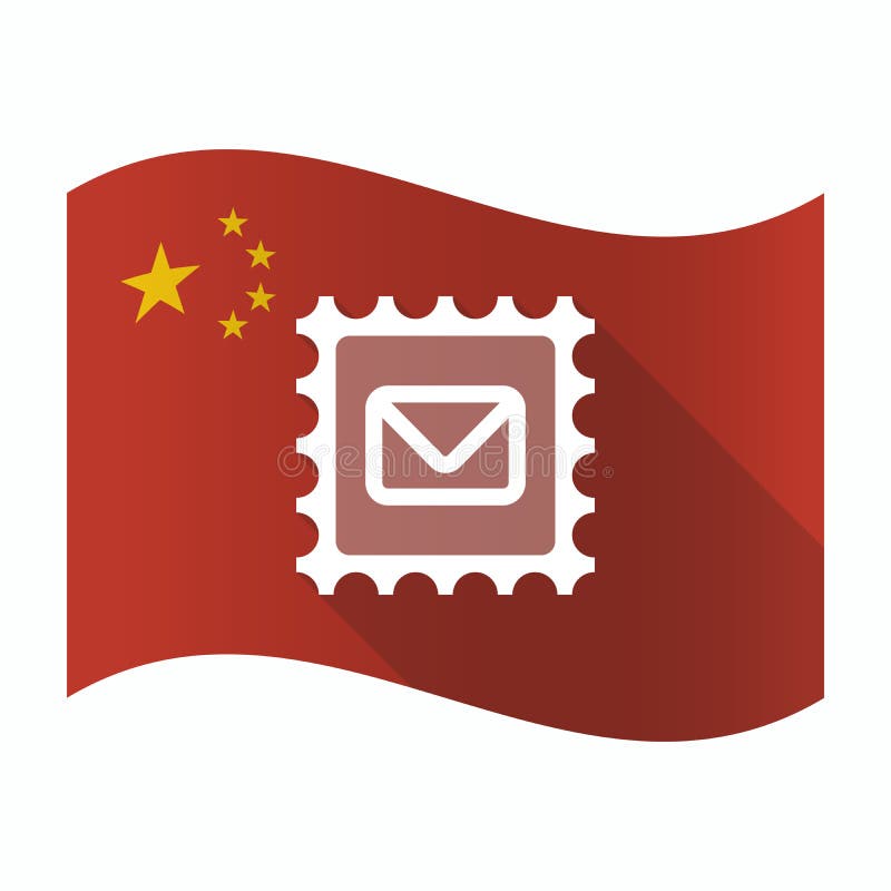 Waving China Flag with a Mail Stamp Sign Stock Illustration ...