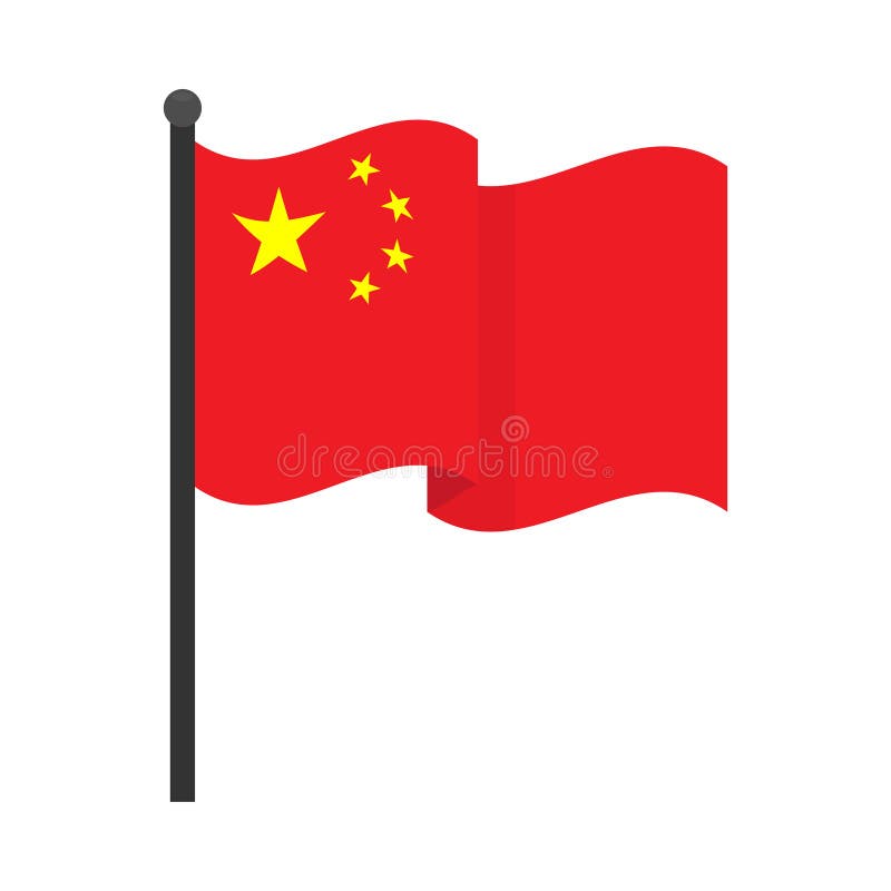 Waving Chinese Flag on Flagpole Stock Illustration - Illustration of ...