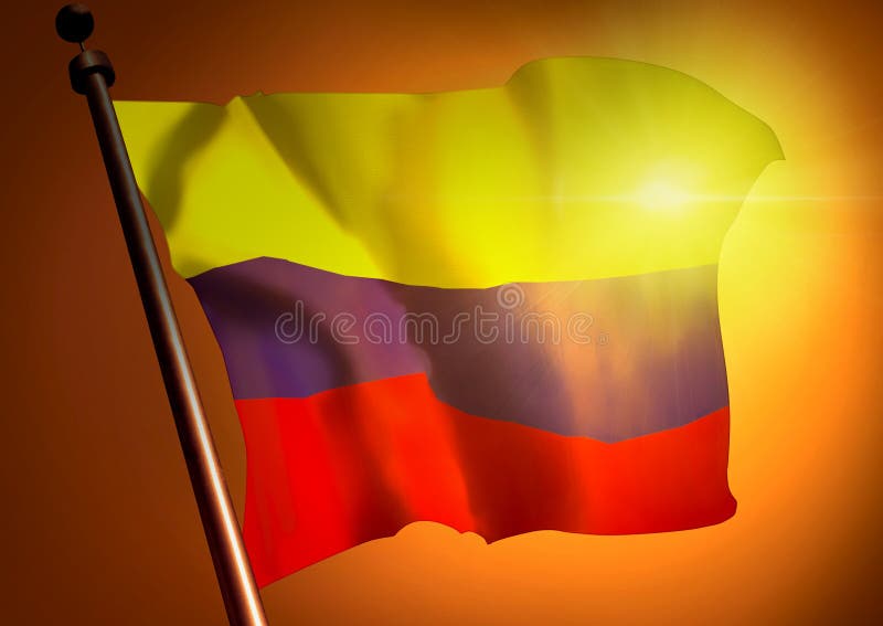 Waving Colombia Flag Against the Sunset Stock Illustration ...