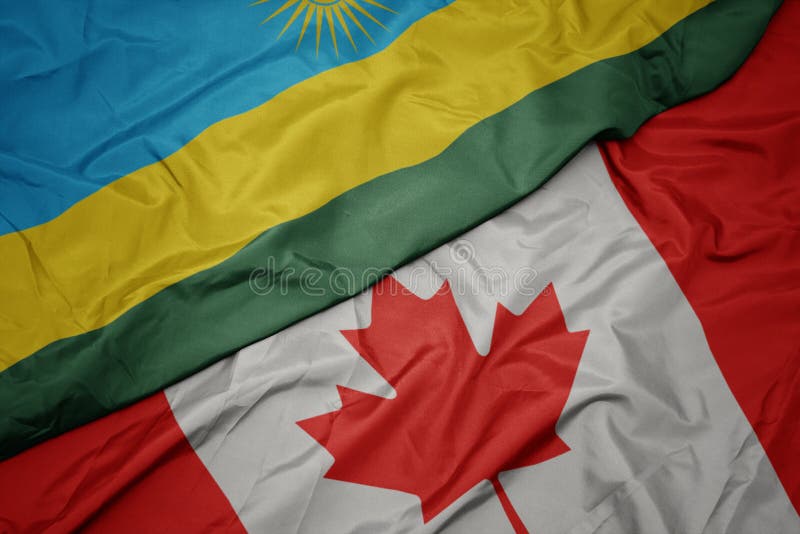 Rwanda and Canada Flags Together Fabric Texture Illustration Stock ...