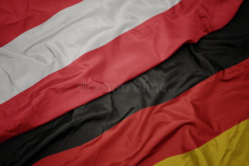 Waving Colorful Flag of Germany and National Flag of Austria Stock ...