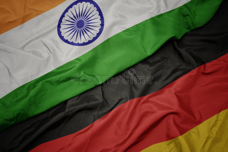Waving Colorful Flag of Germany and National Flag of India Stock Image ...