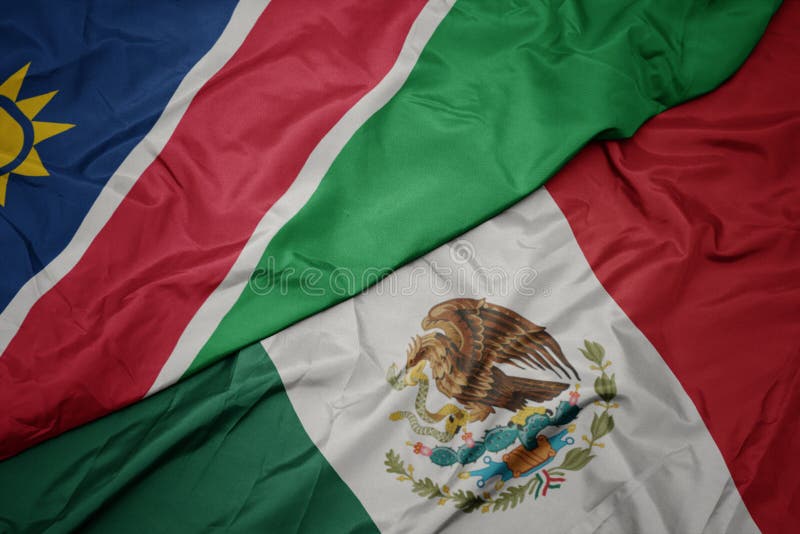 Waving Colorful Flag of Mexico and National Flag of Namibia. Stock ...