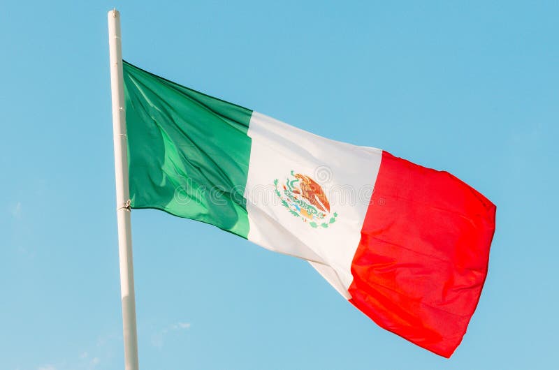 Waving Colorful Mexico Flag On Blue Sky. Stock Image - Image of culture ...