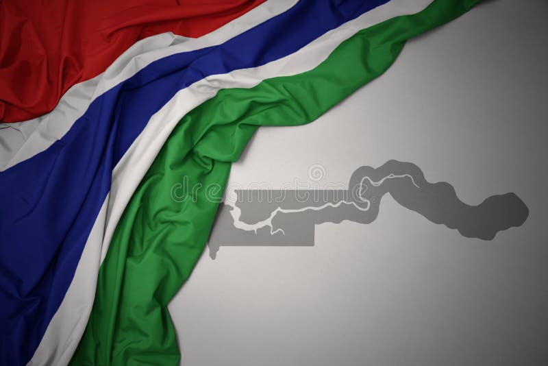 Waving Colorful National Flag And Map Of Gambia Stock Illustration
