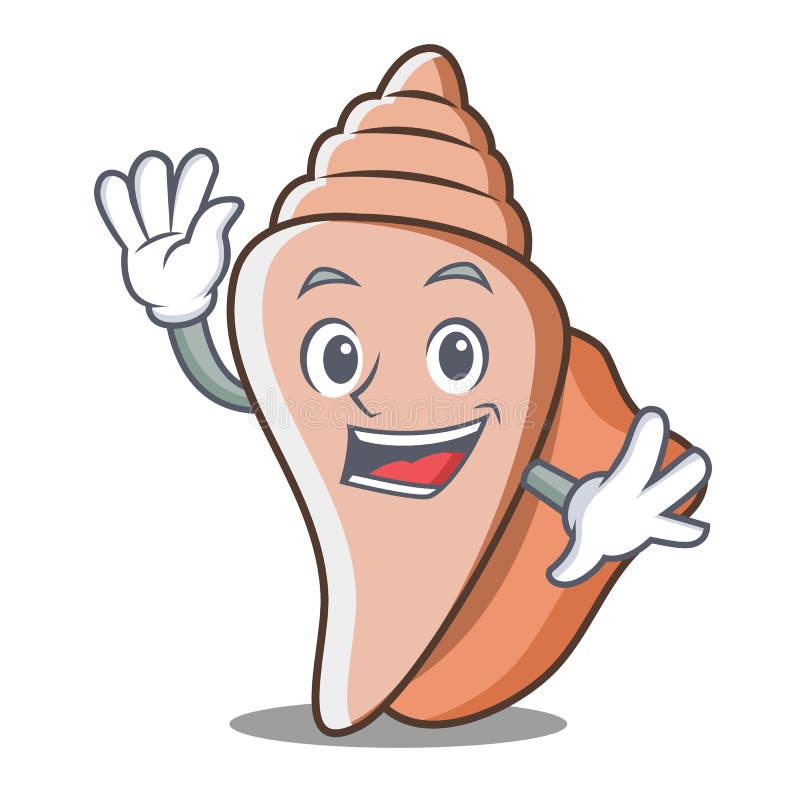Waving Cute Shell Character Cartoon Stock Vector - Illustration of ...