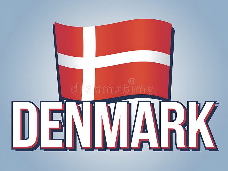 Waving Danish Flag with Denmark Text Below Stock Image - Image of ...