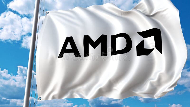 Waving Flag with Advanced Micro Devices AMD Logo. Editoial 3D Rendering ...
