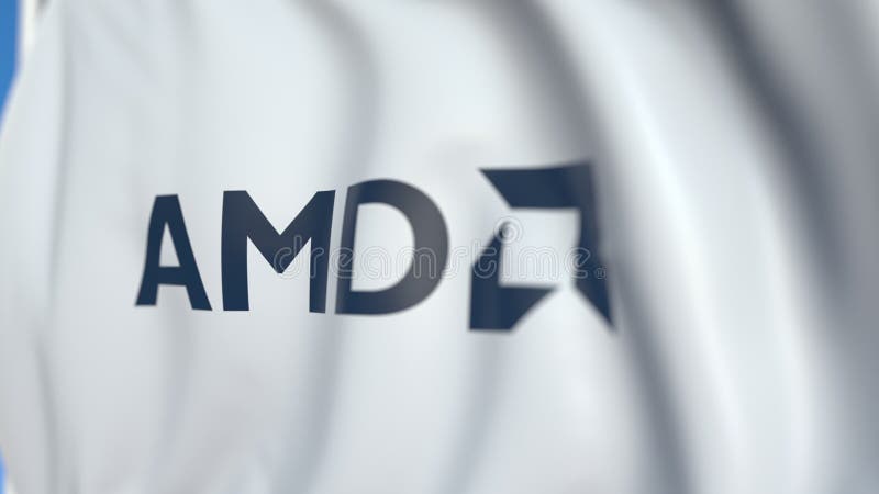 Waving Flag with Advanced Micro Devices AMD Logo, Close-up. Editorial ...