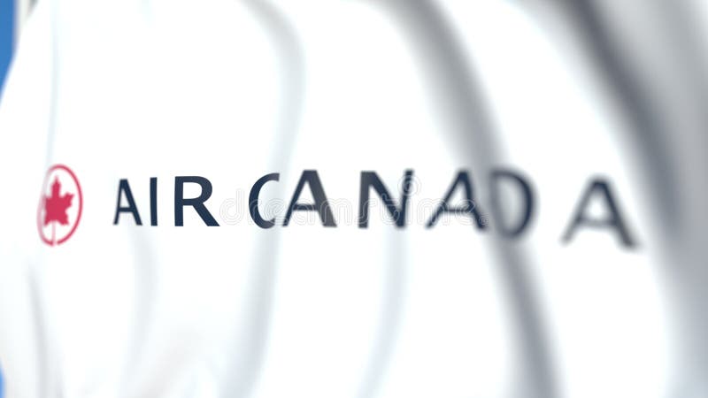 Flying Flag with Air Canada Logo, Close-up. Editorial Loopable 3D ...