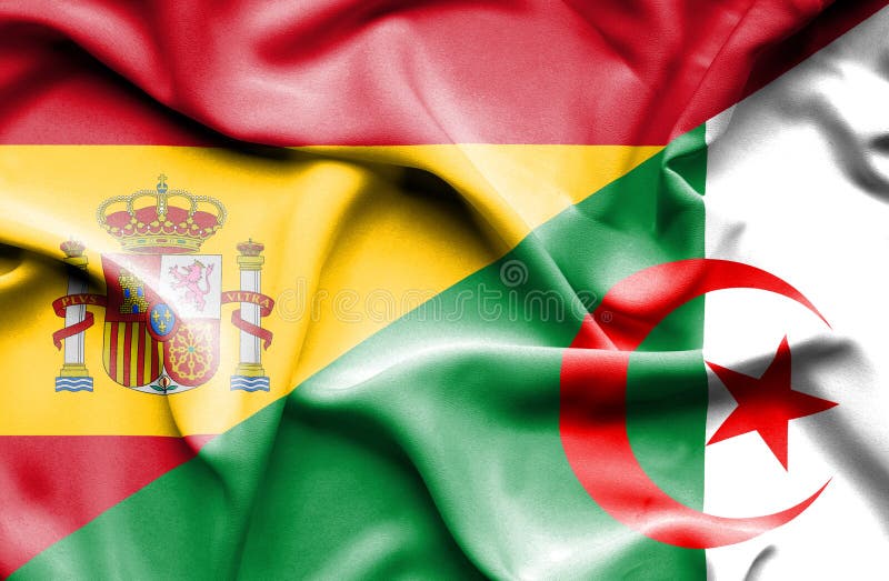 Algeria and Spain Two Flags Textile Cloth, Fabric Texture Stock ...