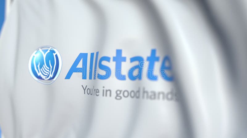 Waving Flag with Allstate Logo, Close-up. Editorial Loopable 3D ...