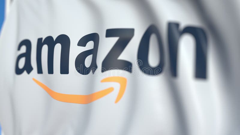 Waving Flag with Amazon Logo, Close-up. Editorial Loopable 3D Animation ...