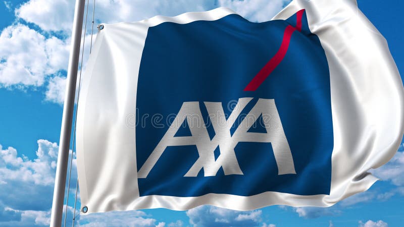 Waving Flag Axa Logo Against Sky Clouds Editorial 3d Rendering Stock ...