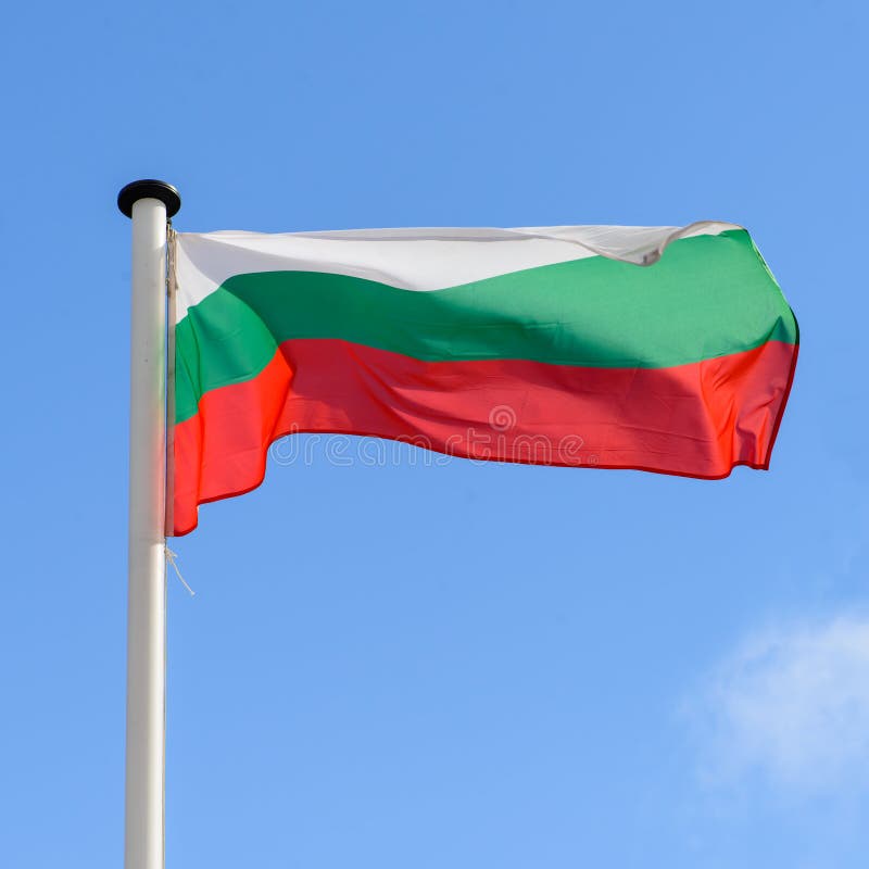 Bulgarian Flag Waving Against Blue Sky Stock Image - Image of symbol ...