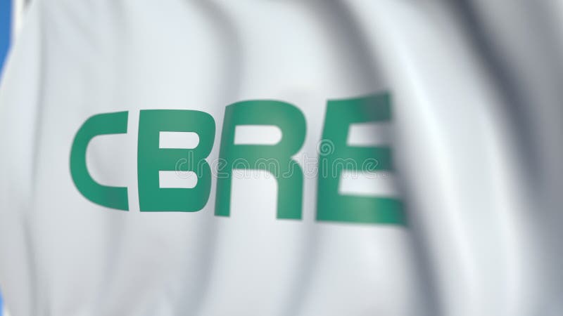 Flying Flag with CBRE Group Logo, Close-up. Editorial Loopable 3D ...