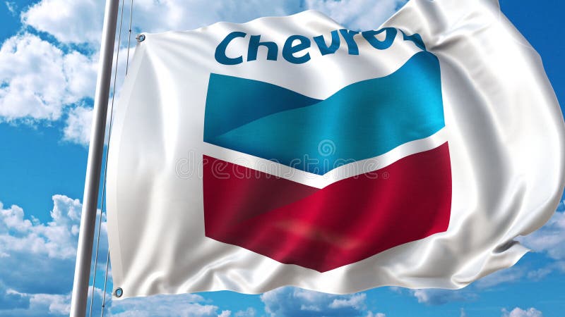 Waving Flag with Chevron Logo Against Sky and Clouds. Editorial 3D ...