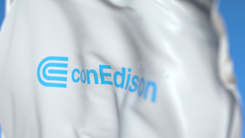 Waving Flag with Consolidated Edison Logo, Close-up. Editorial 3D ...