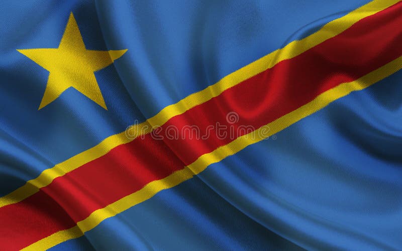Waving Flag of the Democratic Republic of the Congo with Star and Red ...