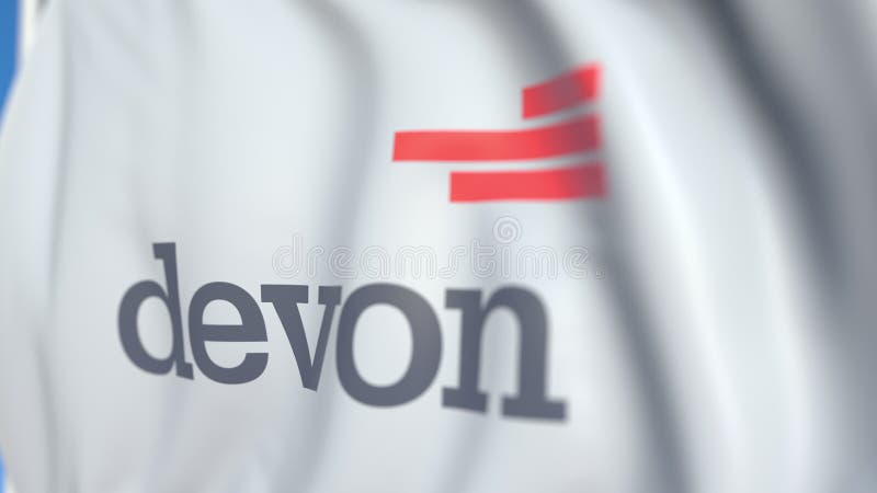 Flying Flag with Devon Energy Logo, Close-up. Editorial Loopable 3D ...