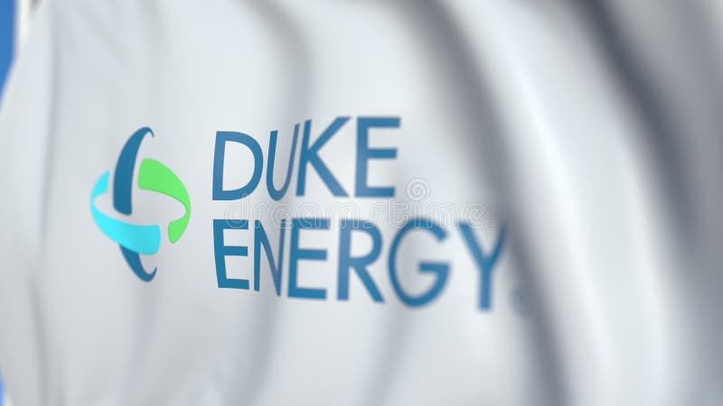 Flying Flag with Duke Energy Logo, Close-up. Editorial Loopable 3D ...