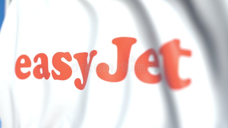 Flying Flag with Easyjet Logo, Close-up. Editorial Loopable 3D ...