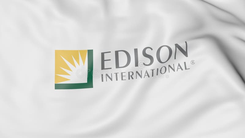 Waving Flag with Edison International Logo. Editorial 3D Rendering ...