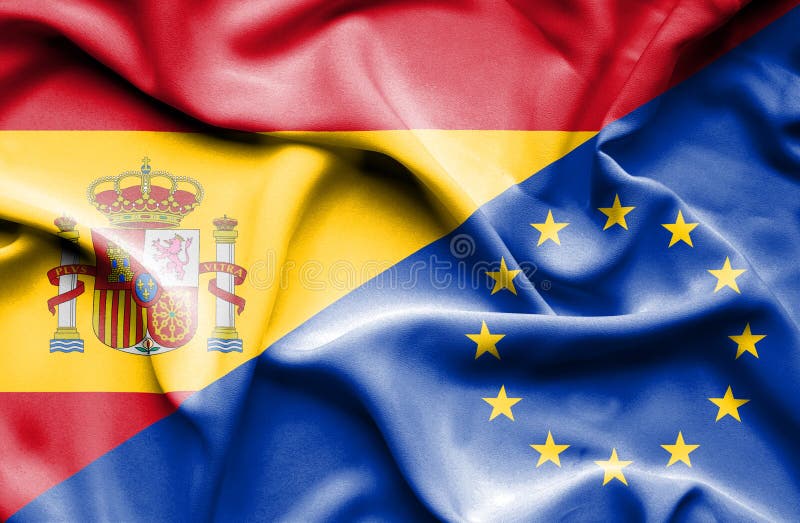 Waving Flag of European Union and Spain Stock Illustration ...