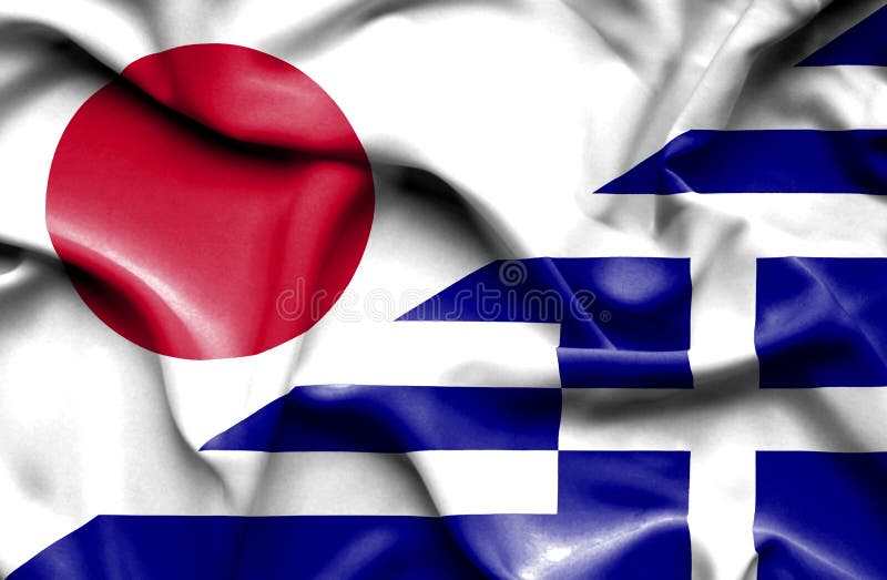 Greece and Japan Flags Together, Crumpled Paper Effect 3D Illustration ...