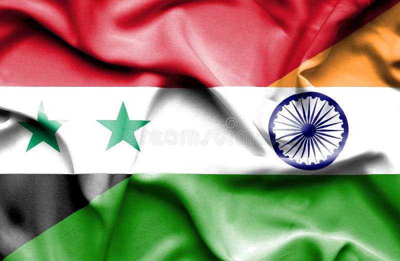 India and Syria Flags, Obsolete Torn Weathered, Crisis Concept, 3D ...