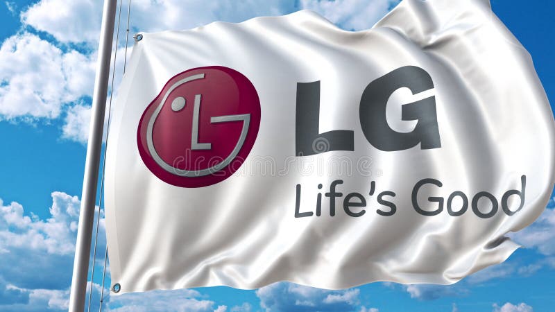 Waving Flag with LG Logo Against Sky and Clouds. Editorial 3D Rendering ...