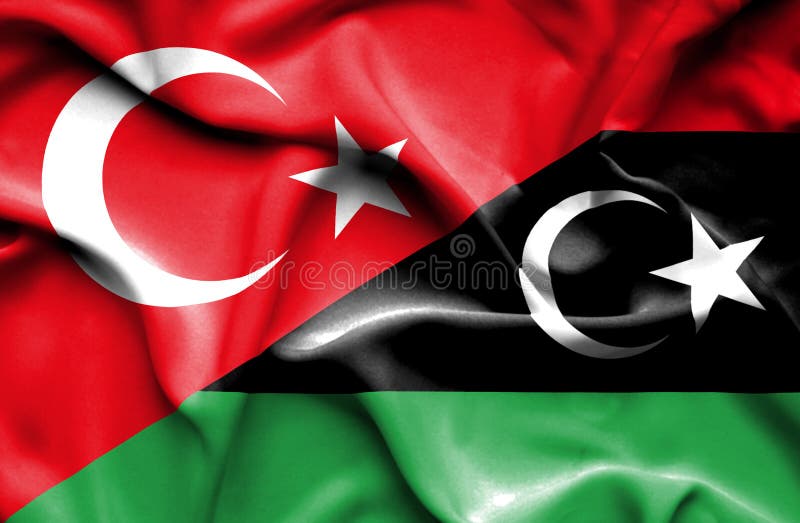 Libya and Turkey Flags Crossed and Waving Flat Style. Official ...