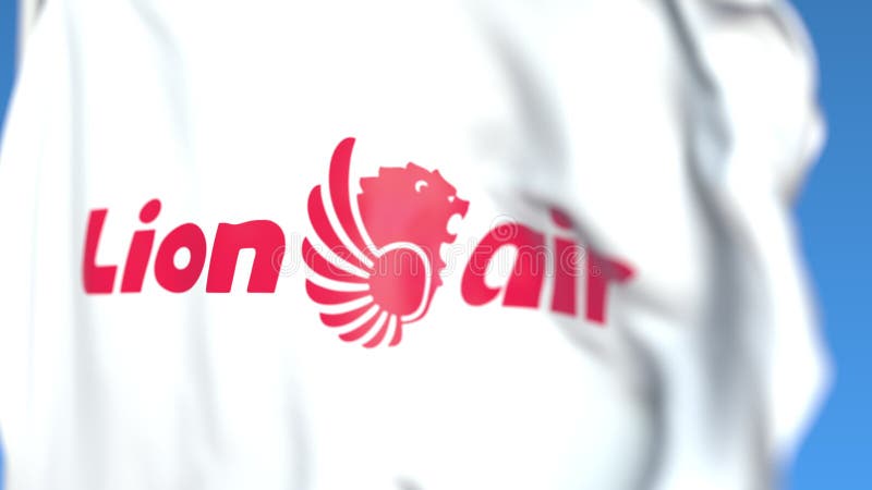 Flying Flag with Lion Air Logo, Close-up. Editorial 3D Rendering ...