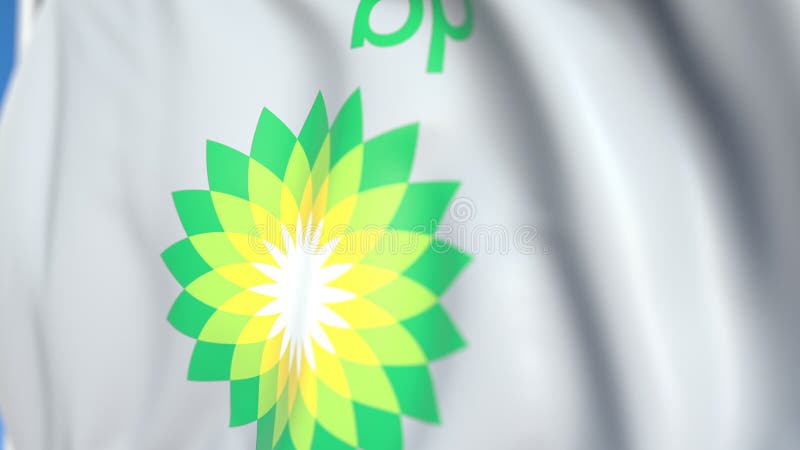 Waving Flag with BP Plc Logo, Close-up. Editorial Loopable 3D Animation ...
