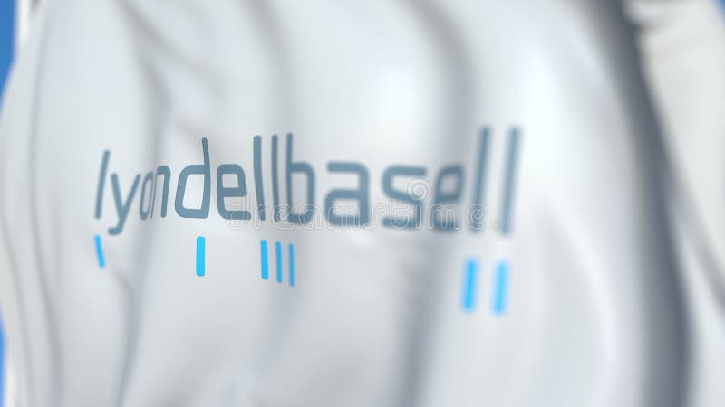 Flying Flag with LyondellBasell Logo, Close-up. Editorial 3D Rendering ...