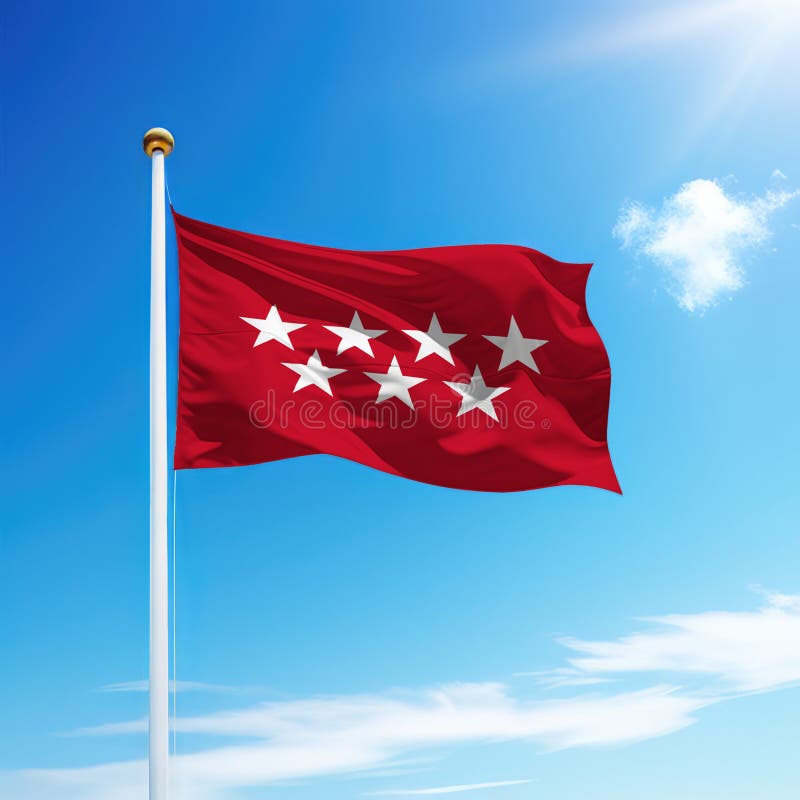 Waving Flag of Madrid is a Community of Spain on Flagpole Stock ...