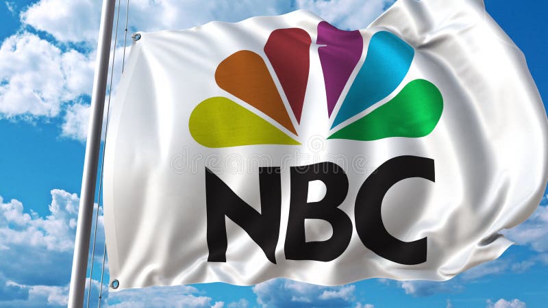Waving Flag with NBC Logo Against Sky and Clouds. Editorial 3D ...