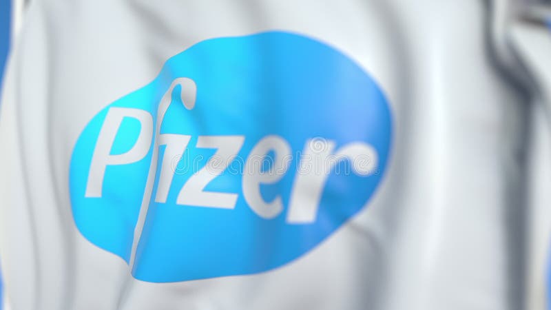 Waving Flag with Pfizer Logo, Close-up. Editorial 3D Rendering ...