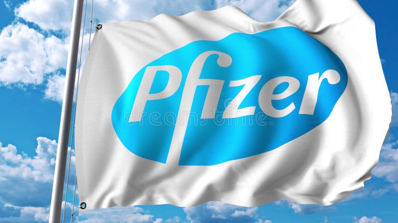 Waving Flag with Pfizer Logo. Editoial 3D Rendering Editorial ...