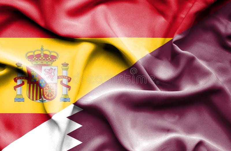 Waving Flag of Qatar and Spain Stock Illustration - Illustration of ...