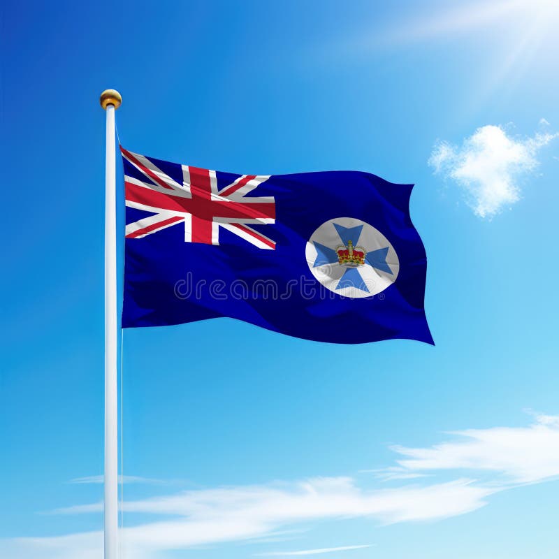 Waving Flag of Queensland is a State of Australia on Flagpole Stock ...