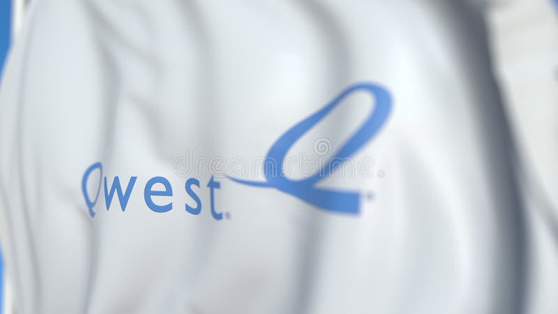 Flying Flag with Qwest Logo, Close-up. Editorial 3D Rendering Editorial ...