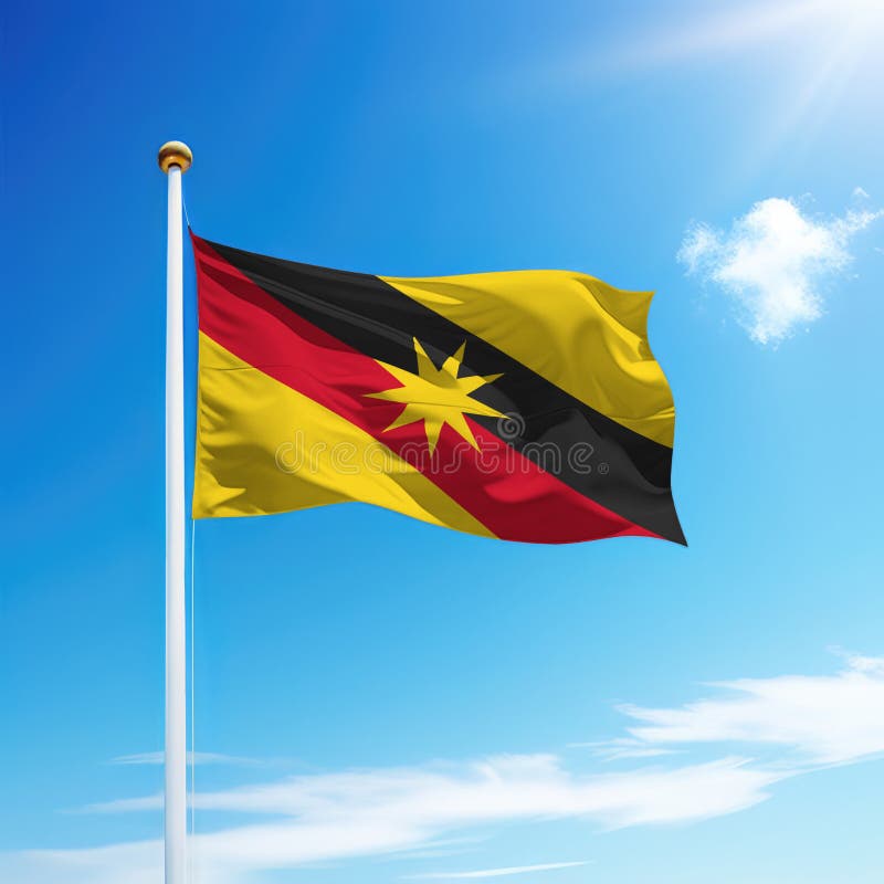 Waving Flag of Sarawak is a State of Malaysia on Flagpole Stock ...
