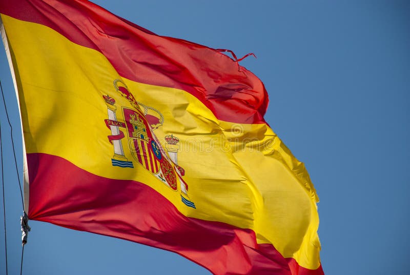 Flag of Spain on a pole stock photo. Image of nation - 135930622