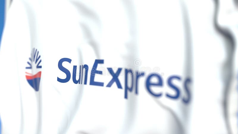 Waving Flag with SunExpress Logo, Close-up. Editorial 3D Rendering ...